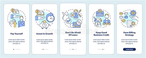 Managing Small Business Finances Tips Onboarding Mobile App Screen Stock Vector Illustration