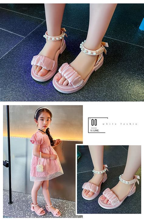 女童凉鞋夏季2023新款时尚韩版露趾软底宝宝公主小学生女孩罗马鞋 阿里巴巴