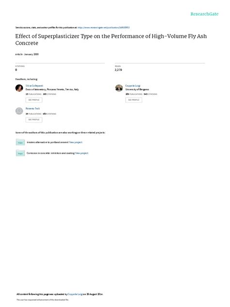 Effect Of Superplasticizer Type On The Performance Pdf Concrete Cement