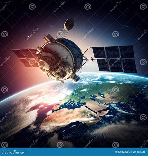 Satellite Orbiting The Planet Earth In Outer Space 3d Rendering Stock