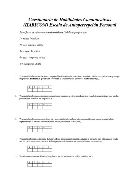 Cuestionario Habicom 16 7 2023 De Habilidades Comunicativas Pdf Análisis De Componentes