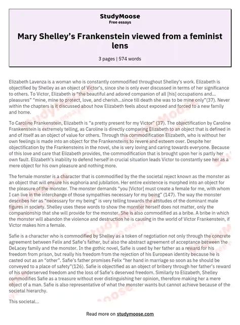 Mary Shelleys Frankenstein Viewed From A Feminist Lens Free Essay Example
