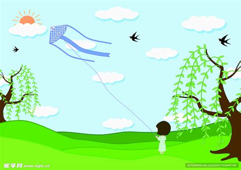 女孩放风筝设计图 风景漫画 动漫动画 设计图库 昵图网