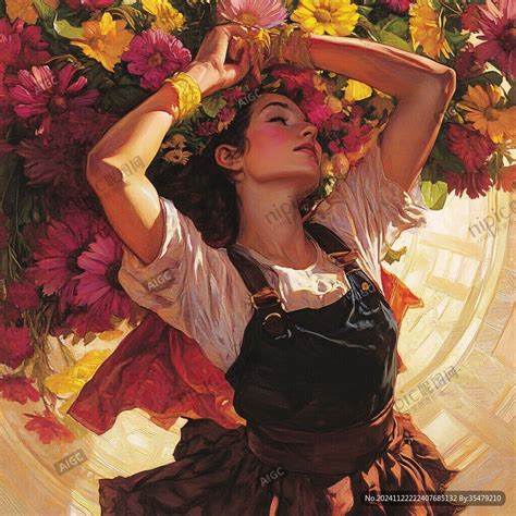 Ai创作图手绘采花女 花果西洋人物 唯美人物油画 手绘艺术女人花挂画 手绘采花美女 欧美人物装饰画 欢乐题材油画 欧美人物绘画 手绘女人花风格装饰画 荷兰画师尼霍夫 奥地利艺术家 花语手绘回眸