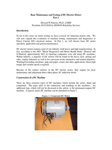 Basic Maintenance And Testing Of Dc Electric Motors 1 Download Free