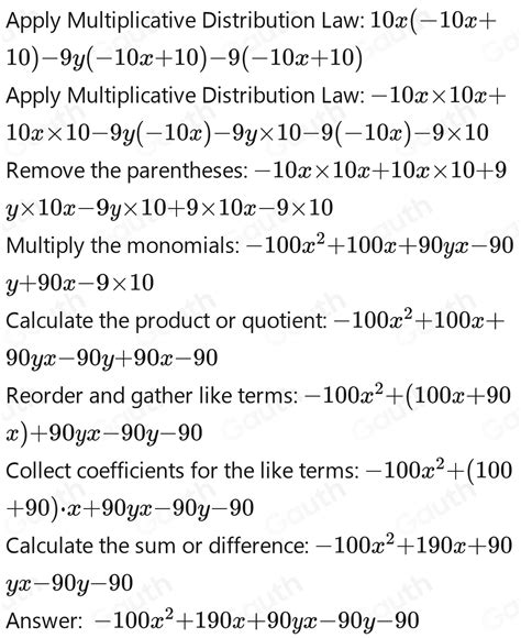 solved distribute and simplify 10x 9y 9 10x 10 [math]