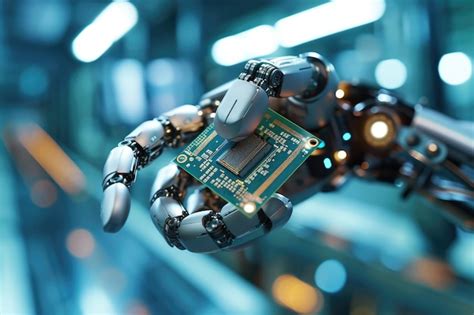Premium Photo Hightech Robot Arm Holds Modern Computer Processor