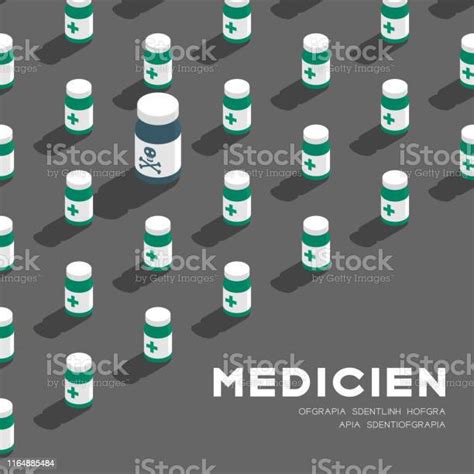 의학 병 3d 등각 투영 패턴 위험 만료 개념 포스터 및 배너 사각형 디자인 그림 복사 공간 회색 배경에 격리 벡터 Eps 10 0명에 대한 스톡 벡터 아트 및 기타 이미지