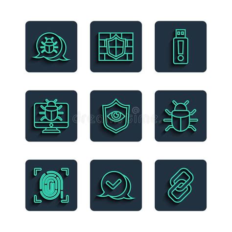 set line fingerprint check mark speech bubble chain link usb flash