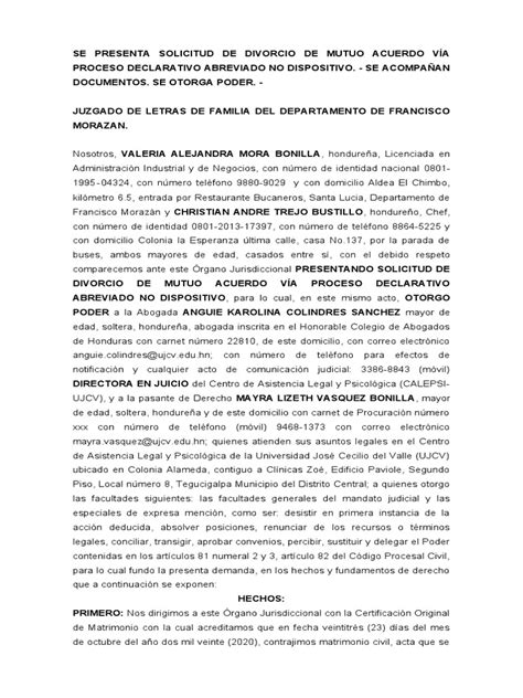 Divorcio De Mutuo Consentimiento Final Pdf