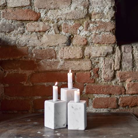 White Carrara Marble Candle Holders Set Of 3 Etsy