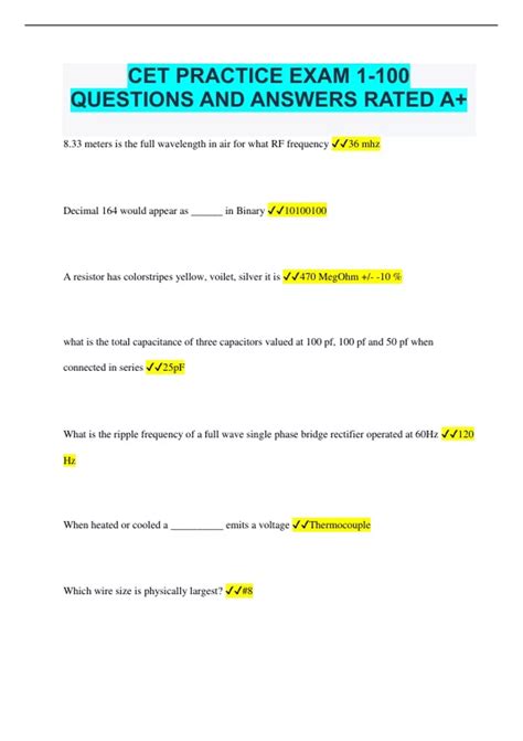 Cet Practice Exam 1 100 Questions And Answers Rated A Cet Practice Stuvia Us