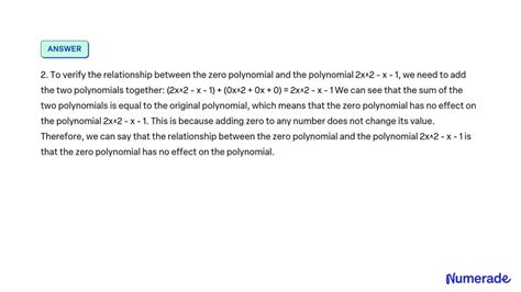 solved find the zero polynomial and verify the relationship between