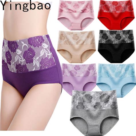 Yingbao 5pcs Floral Print Panties Woman Panty Cotton Plus Size High