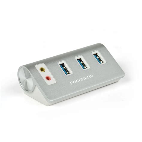 FREEGENE USB HUB Bus Powered USB Port Aluminum Hub With External Stereo Sound Adapter