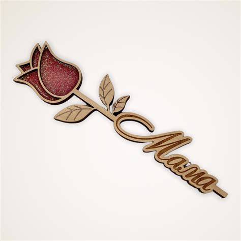 Дървена роза за осми март Мама Laser Point