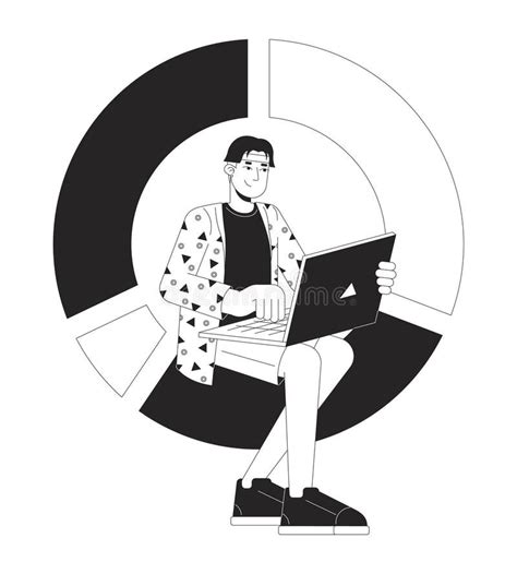 Male Analyst Cloud Computing Black And White 2d Line Cartoon Character Stock Illustration