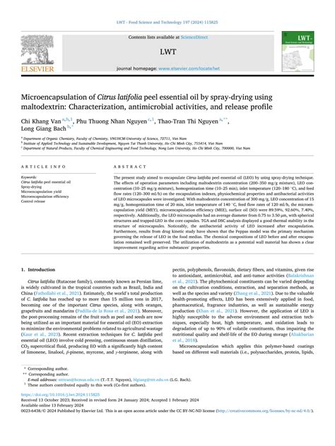 Pdf Microencapsulation Of Citrus Latifolia Peel Essential Oil By