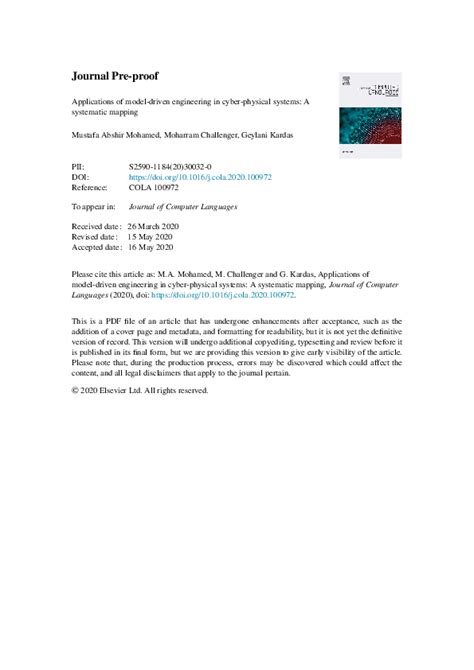 Pdf Applications Of Model Driven Engineering In Cyber Physical Systems A Systematic Mapping