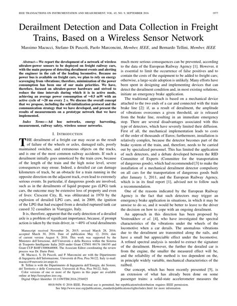 Pdf Derailment Detection And Data Collection In Freight Trains Based On A Wireless Sensor Network