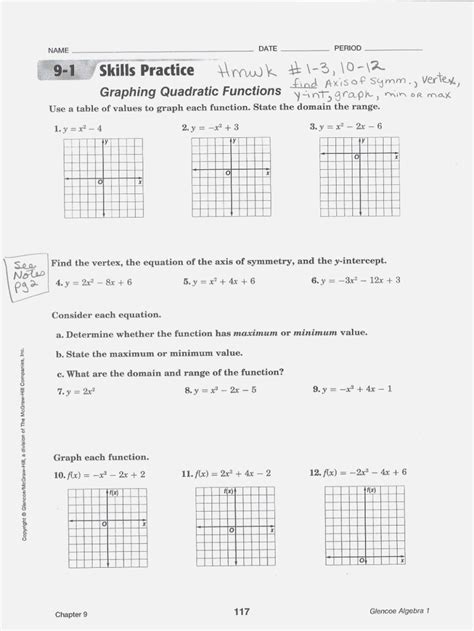 Practice Worksheet Graphing Quadratic Functions In Vertex Form Answer