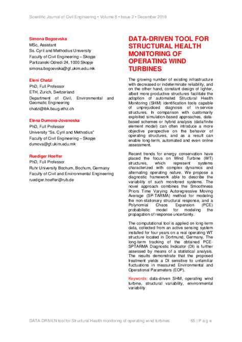 pdf data driven tool for structural health monitoring of operating