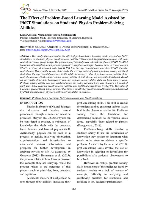 pdf the effect of problem based learning model assisted by phet
