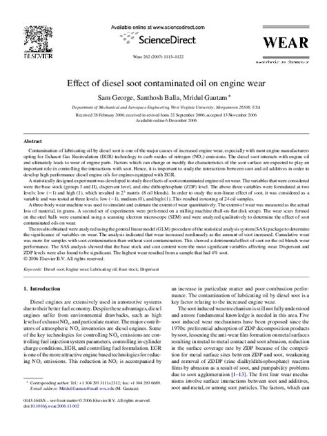 Pdf Effect Of Diesel Soot Contaminated Oil On Engine Wear
