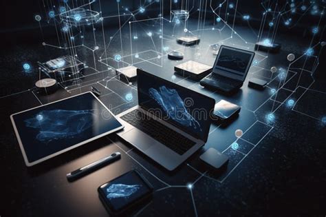 3d Illustration Of Devices Connected To The Big Data Network Via Cloud Computing Ai Stock