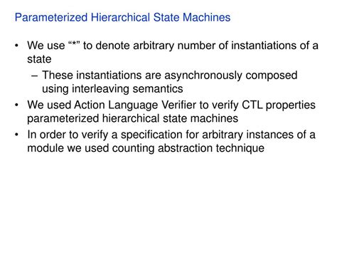 Ppt Verification Of Parameterized Hierarchical State Machines Using