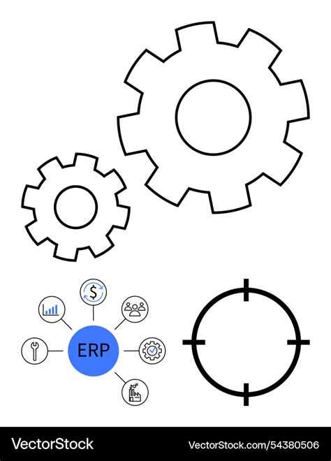 Erp System Diagram With Cogs Target Focus Vector Image