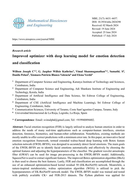 Pdf Improved Optimizer With Deep Learning Model For Emotion Detection