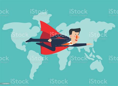 슈퍼 사업가 케이프와 함께 비행 만화 슈퍼 히어로 바람에 흔들며 성공적인 영웅 사업가 비즈니스 벡터 컨셉의 성공 리더십 승리