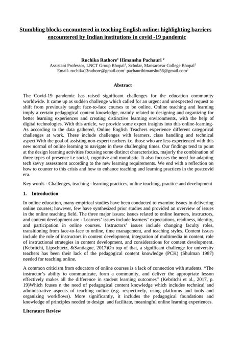 Pdf Stumbling Blocks Encountered In Teaching English Online Highlighting Barriers Encountered