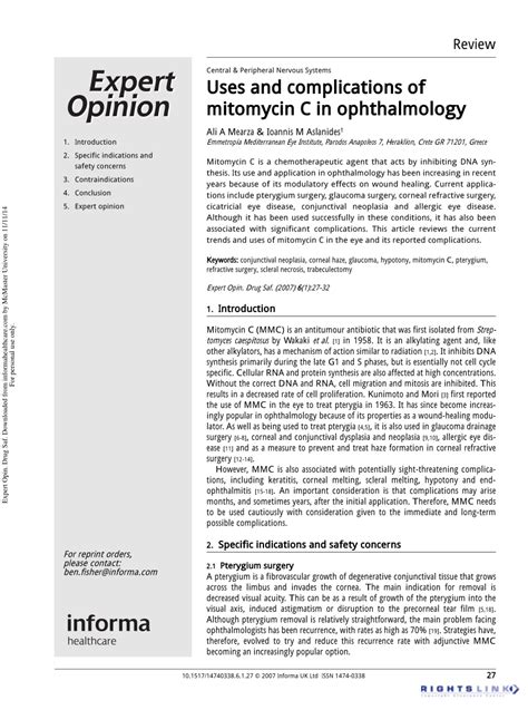 Pdf Uses And Complications Of Mitomycin C In Ophthalmology