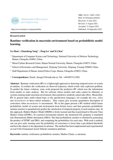 Pdf Runtime Verification In Uncertain Environment Based On