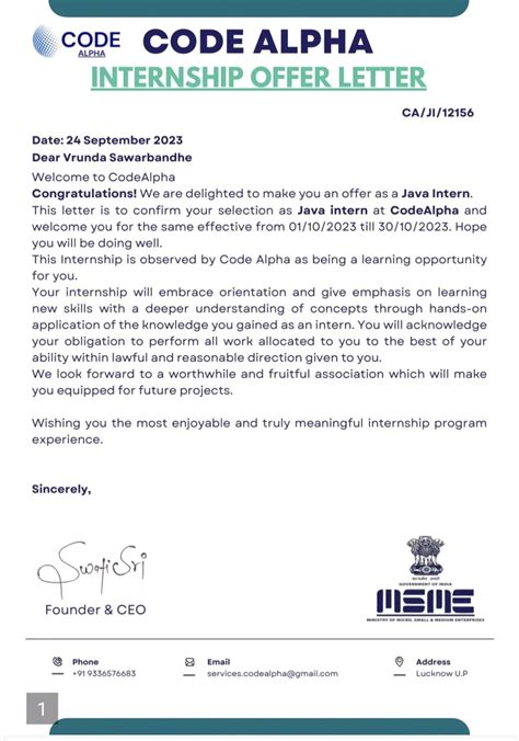 Vrunda Sawarbandhe On Linkedin Codealpha