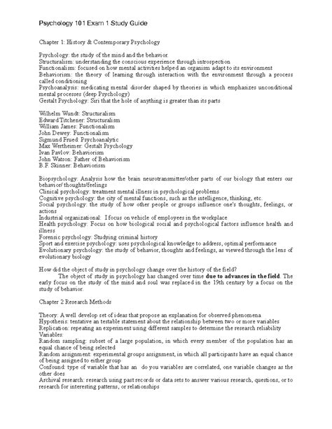 Psychology Cheat Sheet Psychology 101 Exam 1 Study Guide Chapter 1
