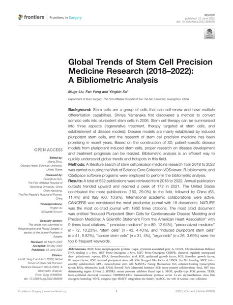 Pdf Global Trends Of Stem Cell Precision Medicine Research 20182022 A Bibliometric Analysis