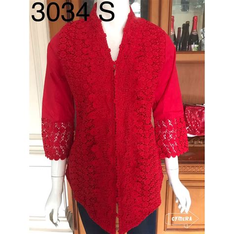 Jual 3034 kebaya alexuez full brukat depan size s /kebaya premium merah | Shopee Indonesia
