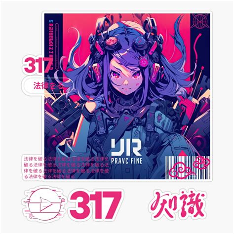 Onim Purple Red Cyberpunk Anime Girl Sticker Phone Decal Water Bottle