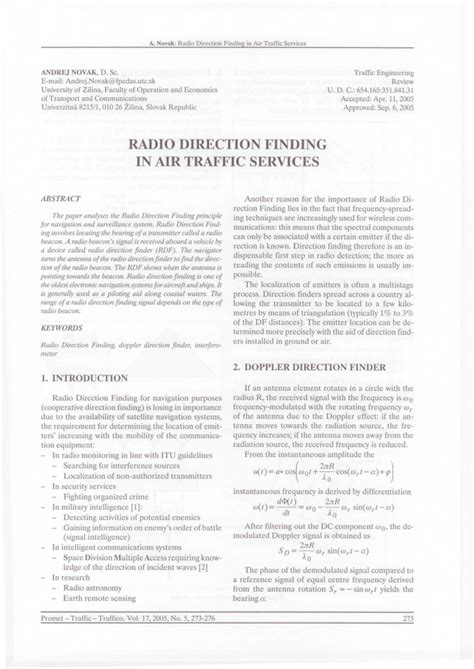 Pdf Radio Direction Finding In Air Traffic Services