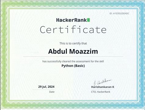 Abdul Moazzim On Linkedin Python Hackerrank Certification Coding Programming Achievement