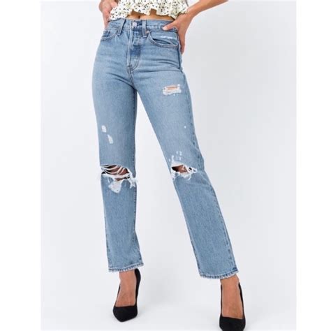 Levis Wedgie Straight High Waisted Ripped Jeans Gem