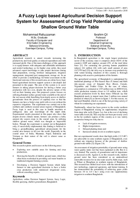 Pdf A Fuzzy Logic Based Agricultural Decision Support System For