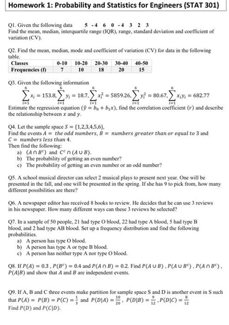 Solved Homework Probability And Statistics For Engineers Chegg