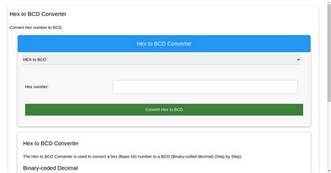 Hex To Bcd Converter Convert Hex To Binary Coded Decimal