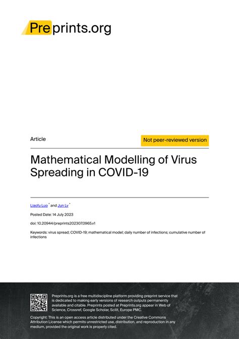 PDF Mathematical Modelling Of Virus Spreading In COVID