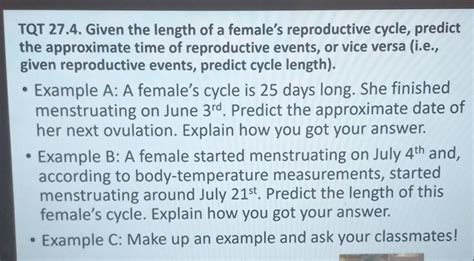 Solved TQT 27 4 Given The Length Of A Female S Reproductive Chegg Com