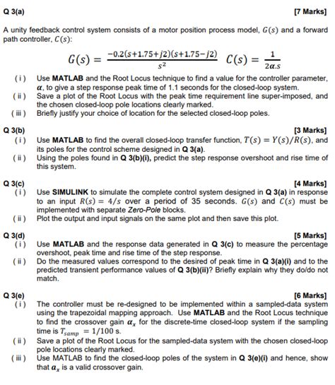 Solved Q A Marks A Unity Feedback Control System Chegg